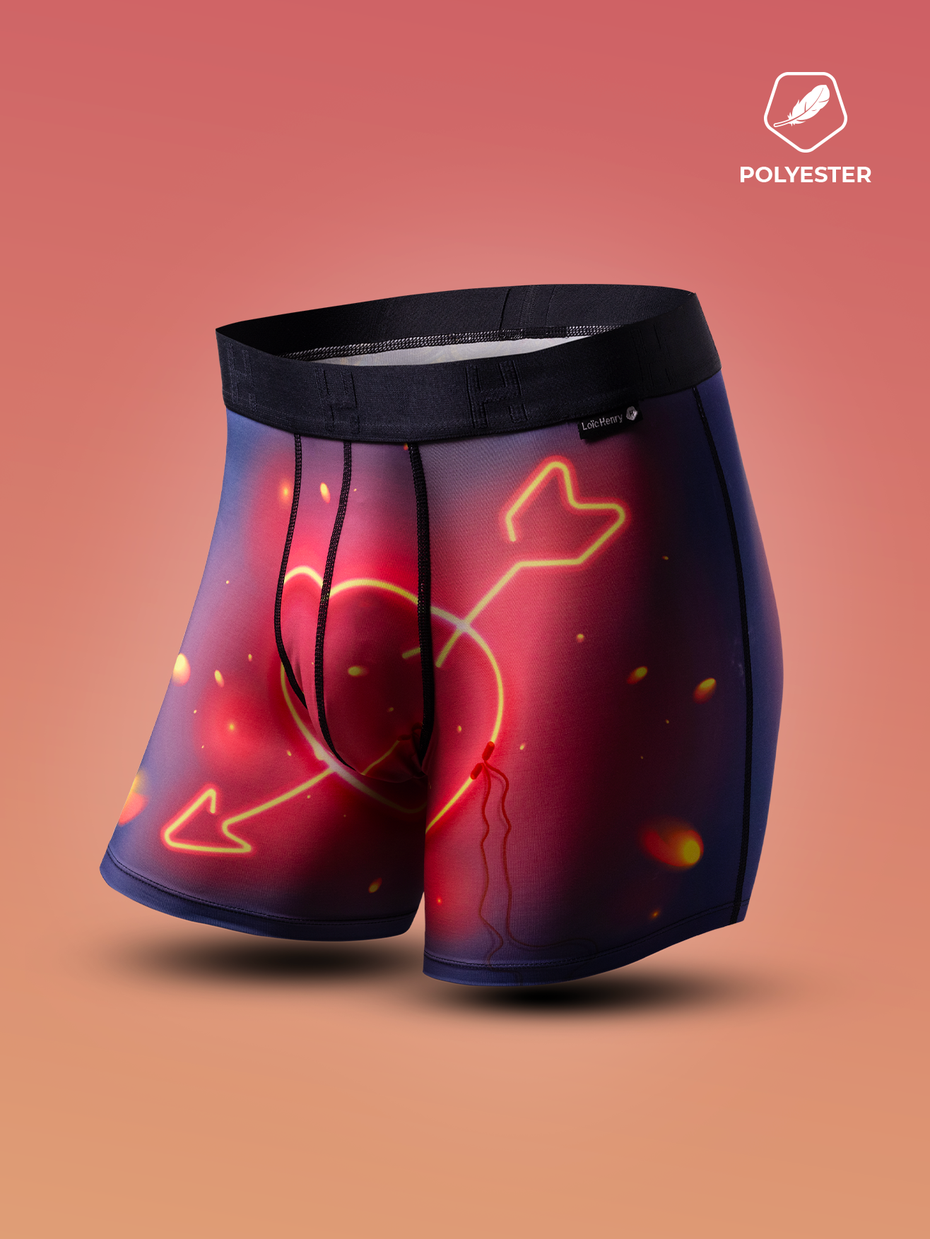 MEN'S POLYESTER BOXERS BLACK PINK RED HEART