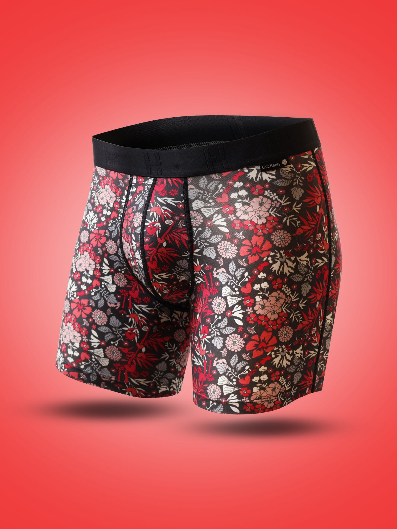 BOXER HOMME MODAL COTON NOIR ROUGE FLORAL LOVE