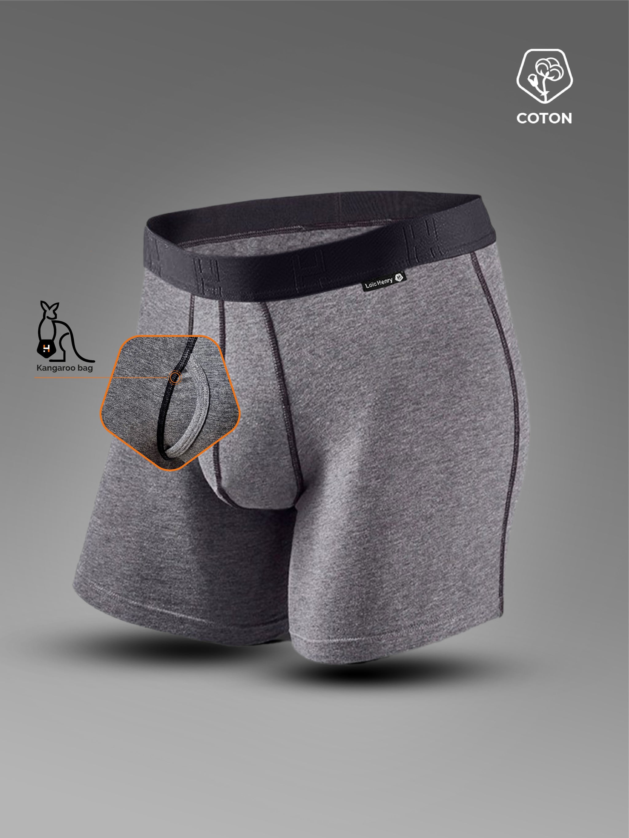 BOXER HOMME COTON SIDERAL GREY KANGOUROU